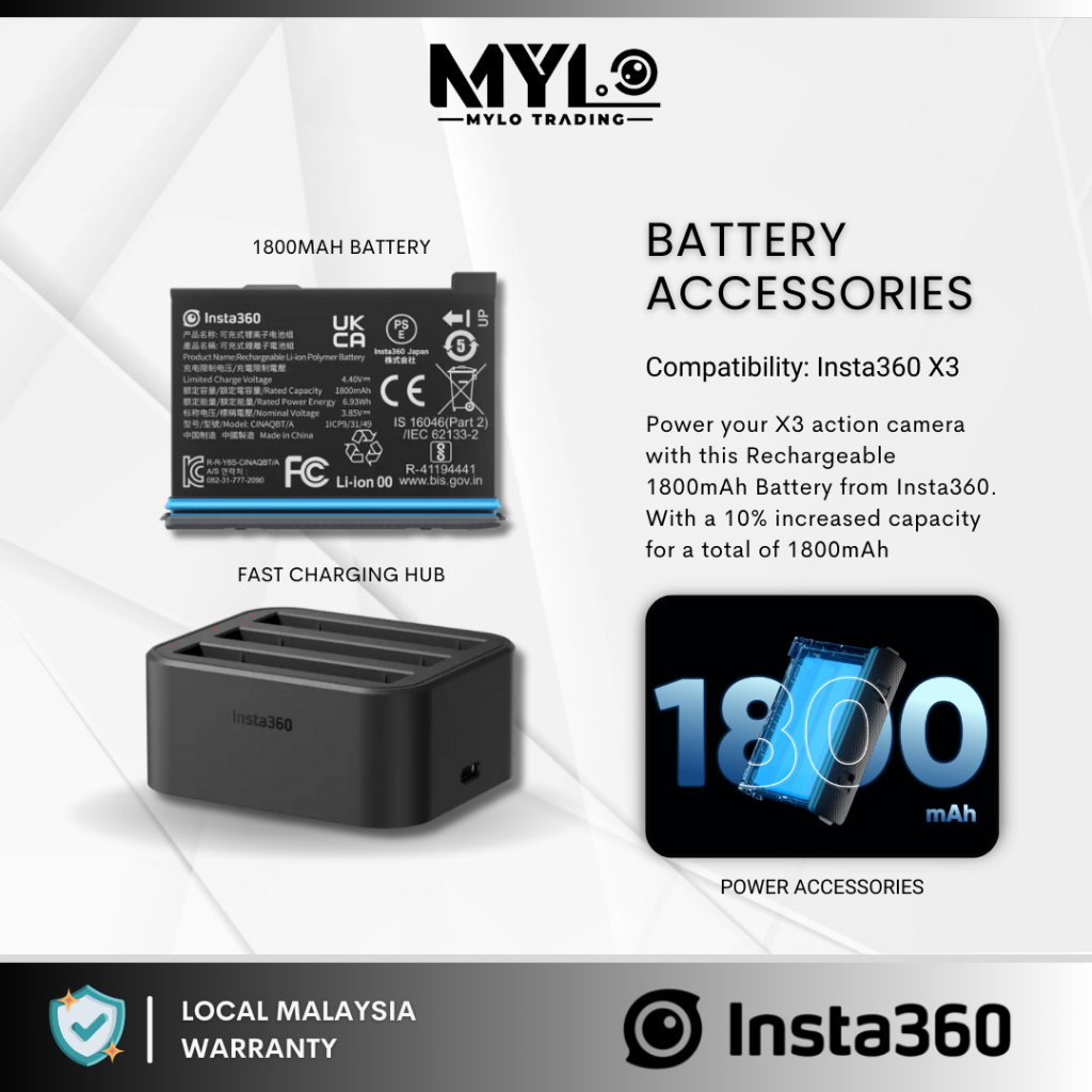 (READY STOCK) - Insta360 X3 & One X3 Power Accessories Battery 1800mAh ...