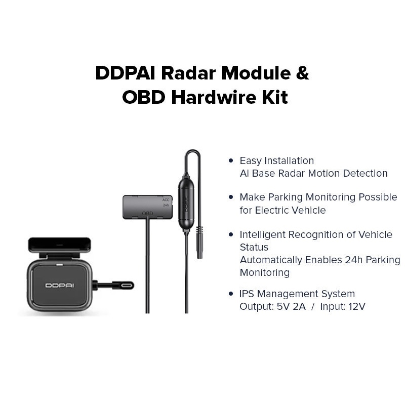 DDPAI N5 Dual Radar Module OBD Hardwire Kit 24h Parking Monitoring AI ...