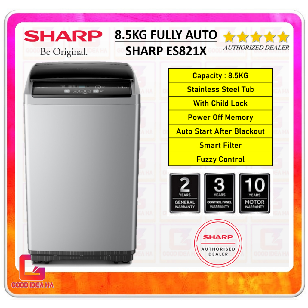 【LOWEST PRICE】SHARP 8.5KG Fully Auto Top Load Washing Machine ES821X ...