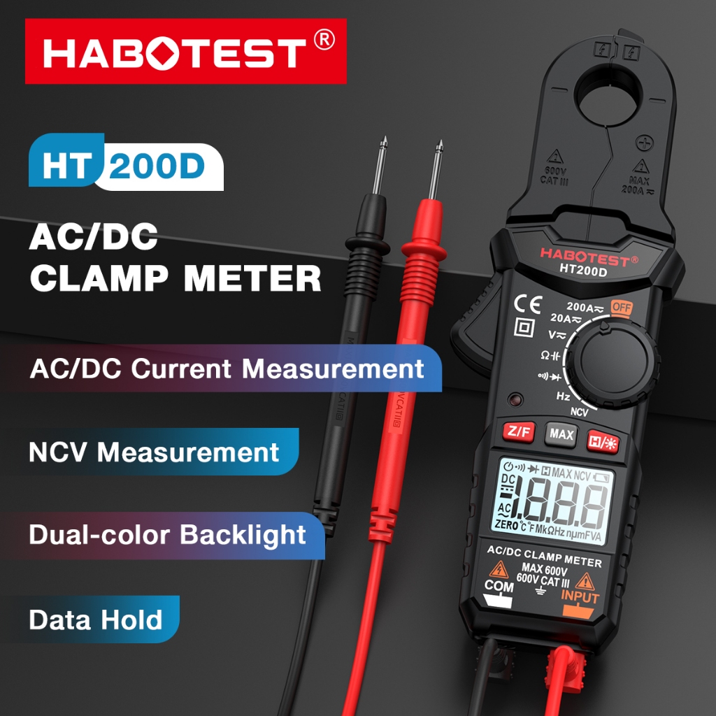 HABOTEST🔥HT200D Digital Clamp Meter Multimeter 200A AC/DC Current and ...