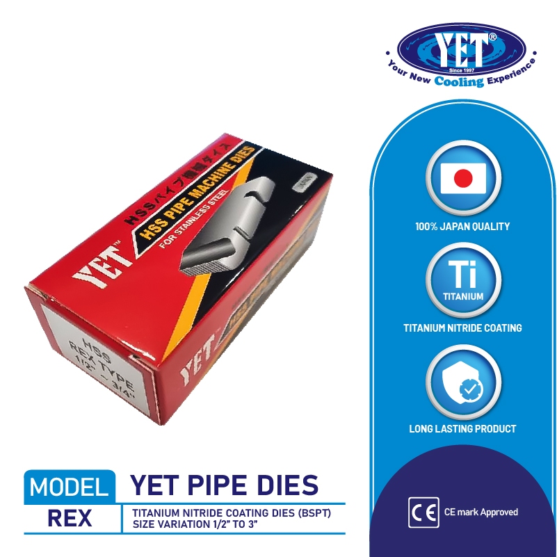 YET 1/2"-3/4", 1"-2", 2½"-3" Heavy Duty Titanium Pipe Dies (For REX ...