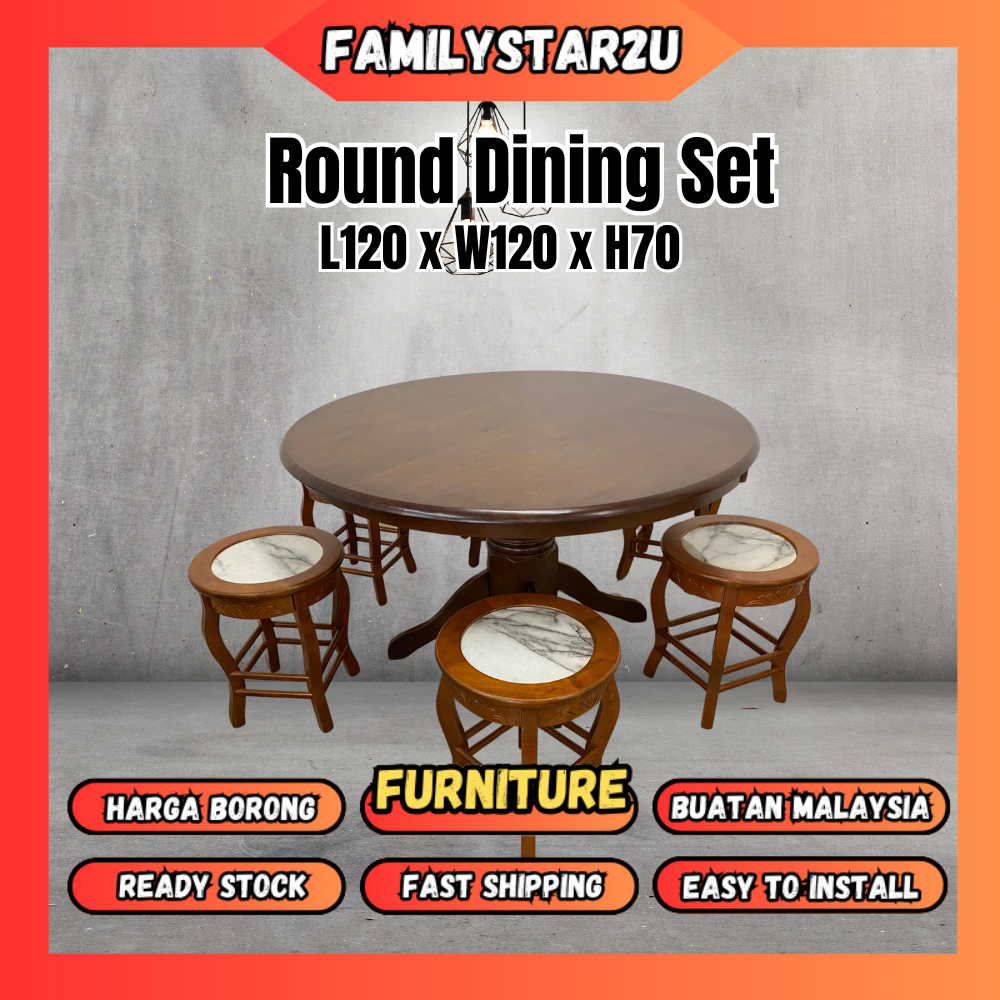 FS2U - RT900/RT1200+702 Round Dining Set With Stool Round Dining Table ...