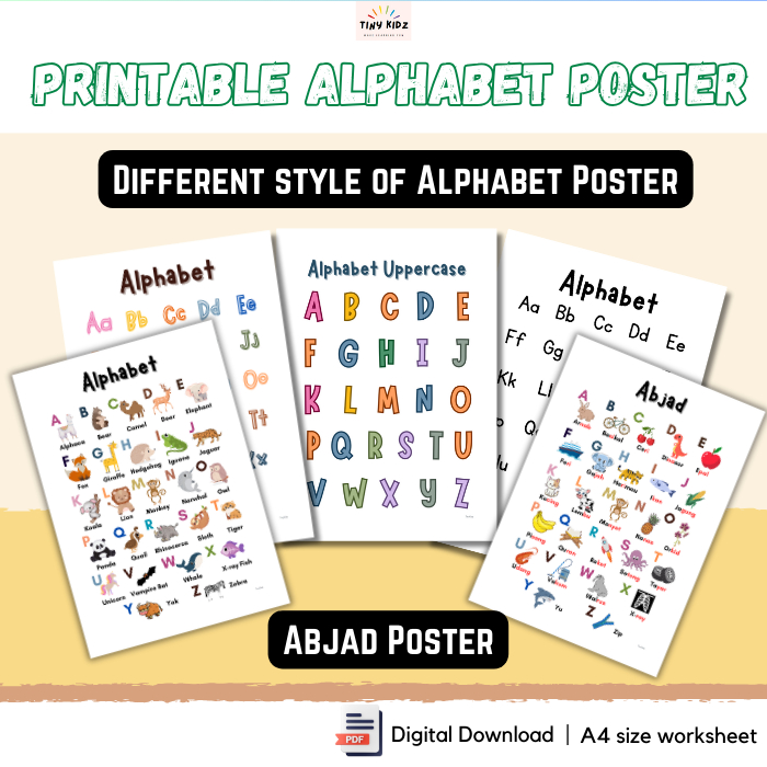 P001 PDF Printable Alphabet Poster for preschoolers, baby, homeschool ...