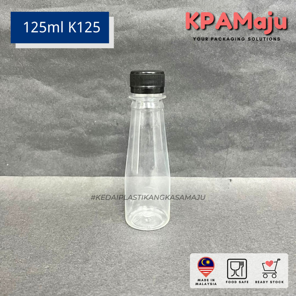 [100pcs]【Bundle Pack】K125 (125ml) Botol Plastik Segi Tiga + Black Cap ...