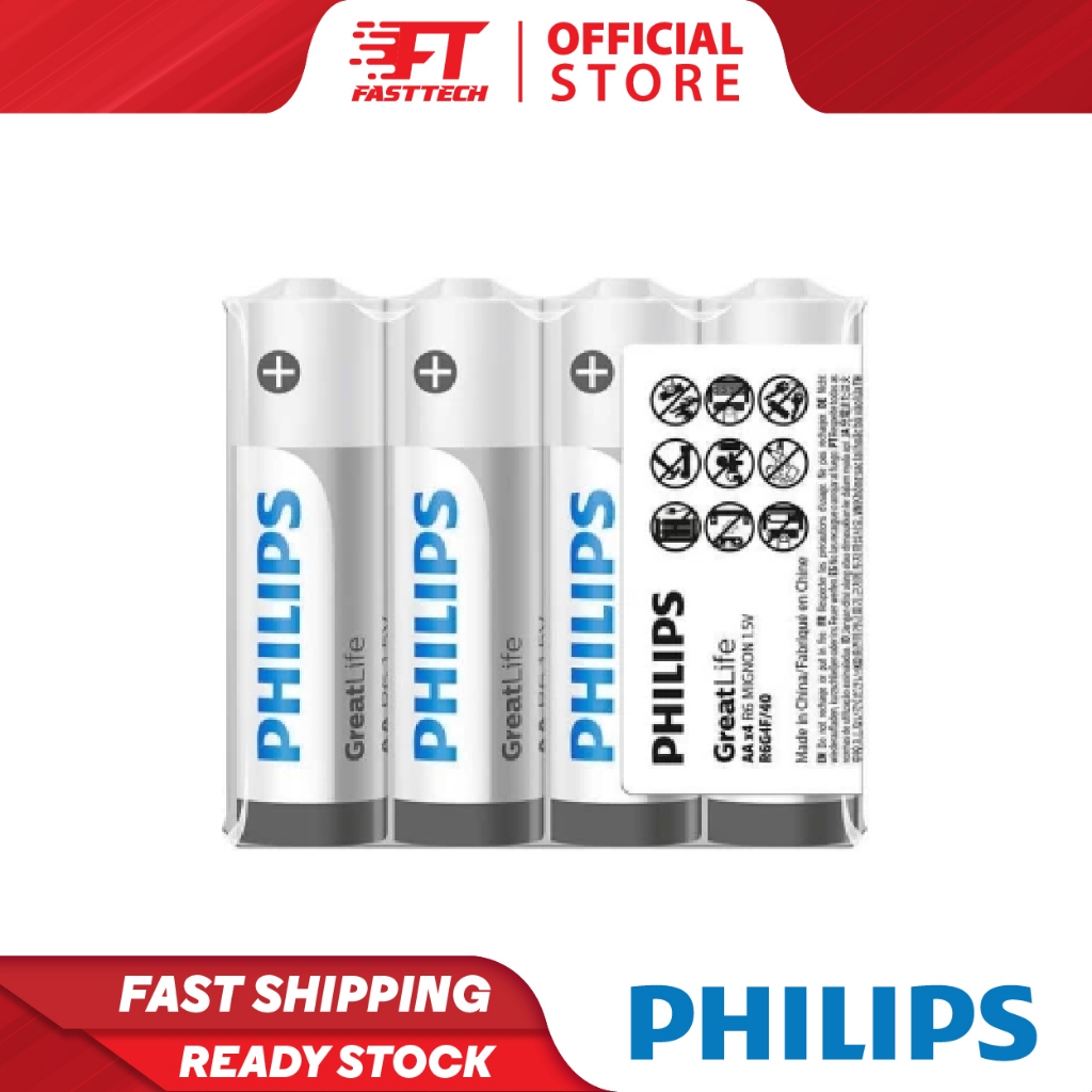 PHILIPS R6 Battery with AA Size, Zinc Chloride & 3 Years Shelf Life for ...