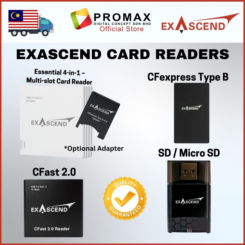 EXASCEND 4-in-1 Multi-Slot Card Reader / CFexpress Type B / CFast 2.0 ...
