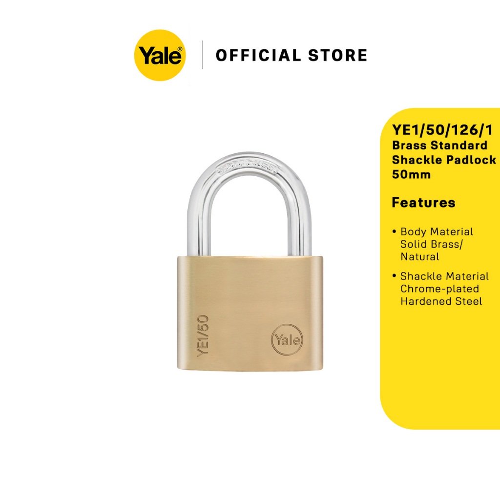 Yale YE1 50mm Indoor Essential Brass Standard Shackle Padlock YE1/50 ...