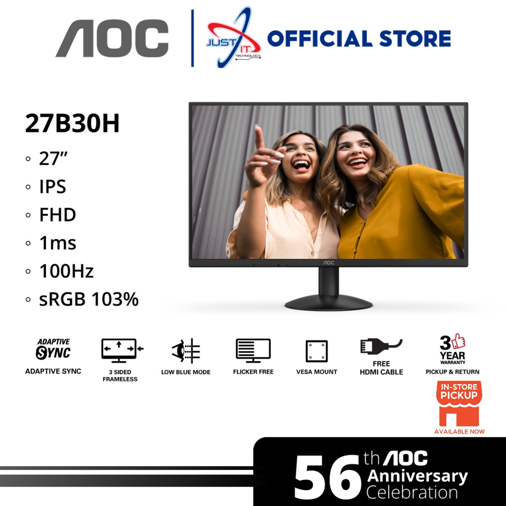 AOC 27B30H (100Hz) / 27B36H3 (120Hz) 27" MONITOR ( 27" IPS FHD / 1Ms ...
