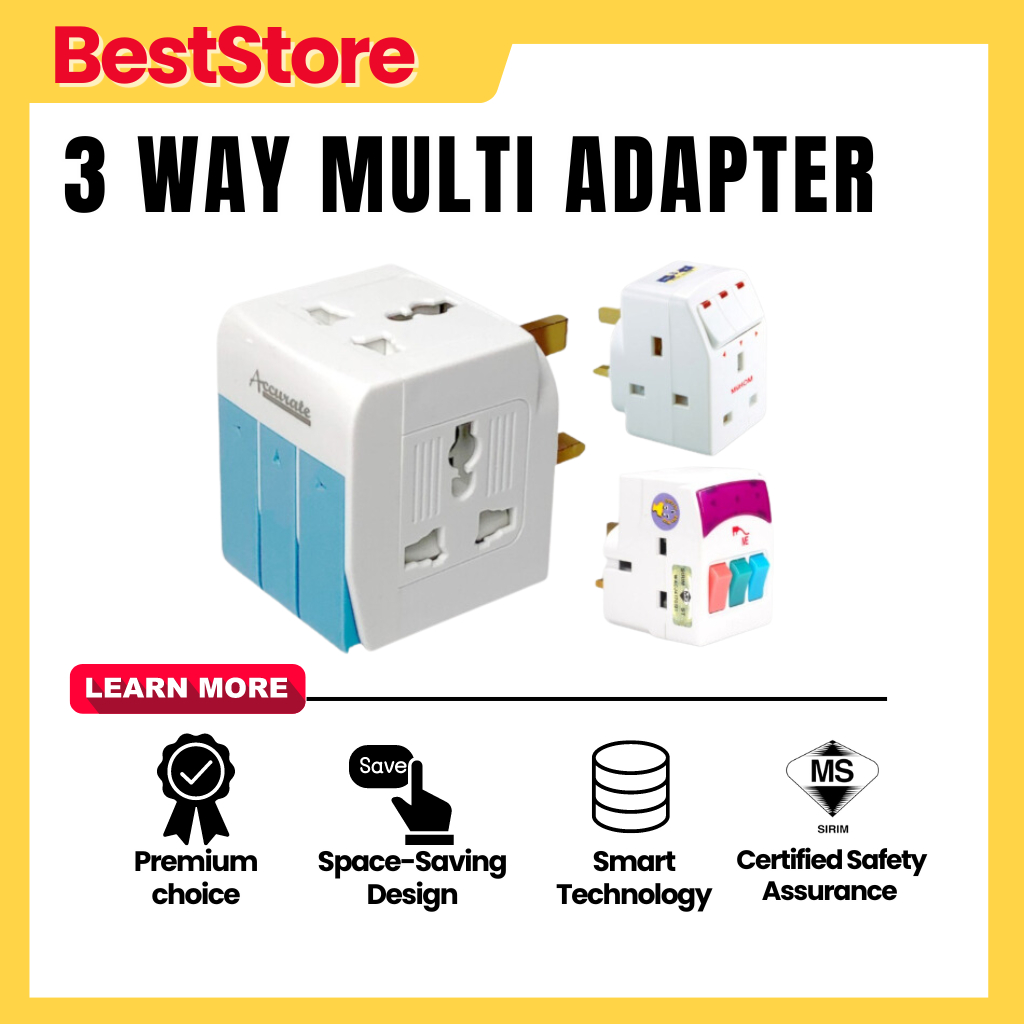 3 Way Adaptor Adapter Plug 3 Pin Socket Plug Extension Socket Multi ...
