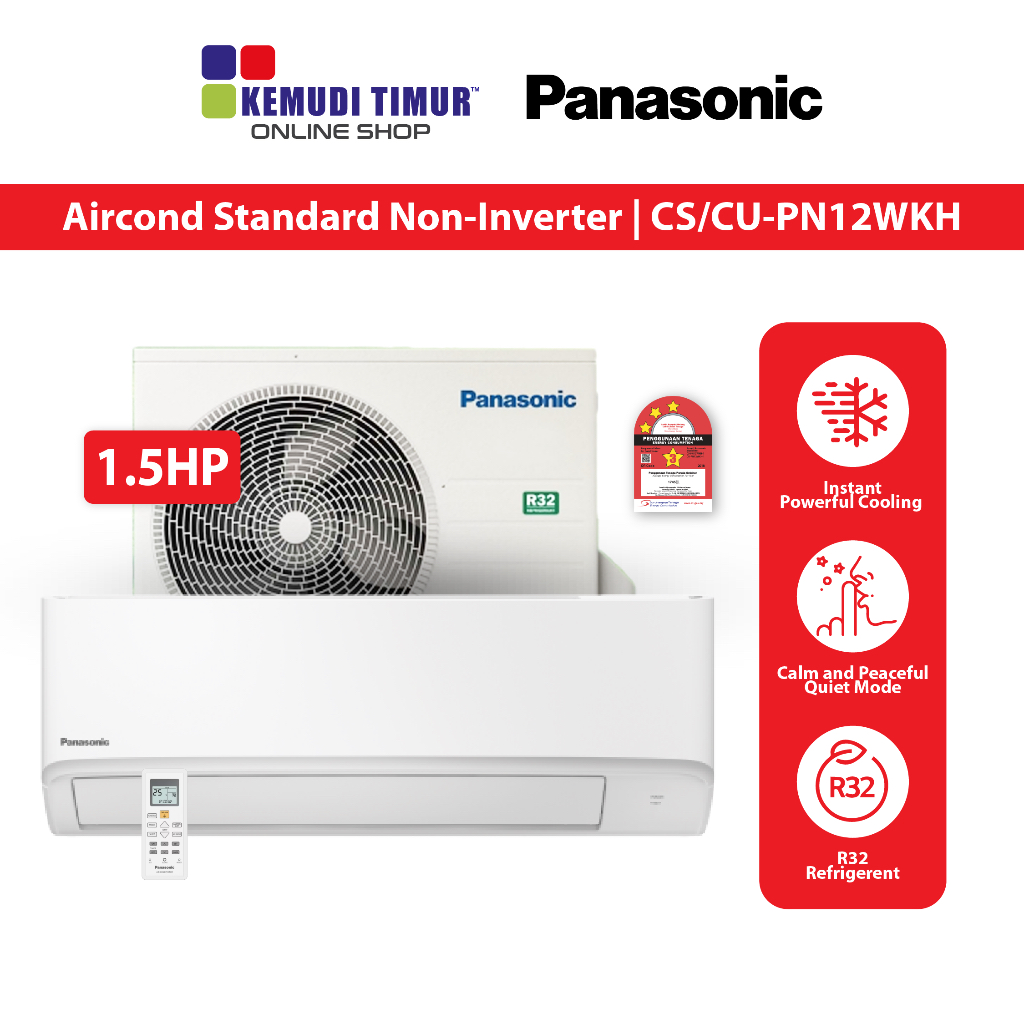 PANASONIC AIRCOND STANDARD NON-INVERTER 1.5HP R32 | CS/CU-PN12WKH ...