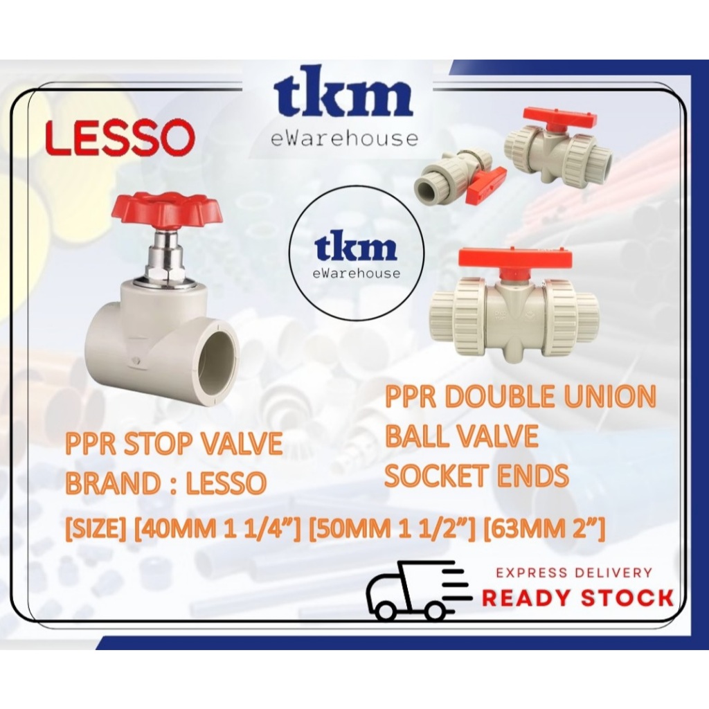 [TKM] 40MM 50MM 63MM PPR PIPE & FITTINGS STOP VALVE DOUBLE UNION BALL ...
