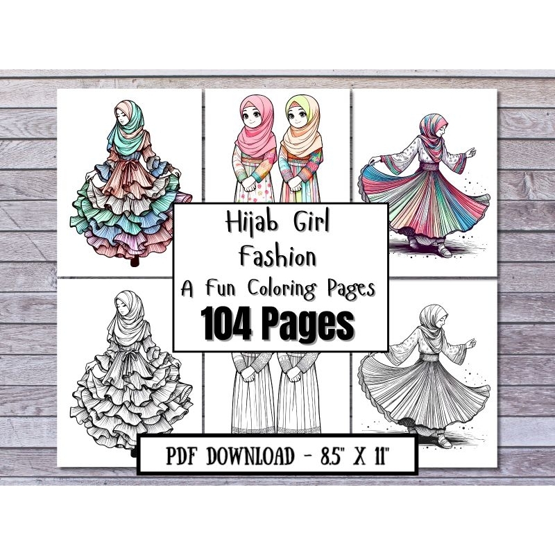Hijab Girl Fashion A Fun Coloring Pages for Kids and Adults - 104 Pages ...
