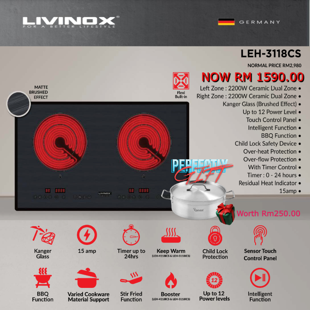 LIVINOX Built-in Electric Hob LEH-3118CS/Ceramic hob/Ceramic Cooktop ...