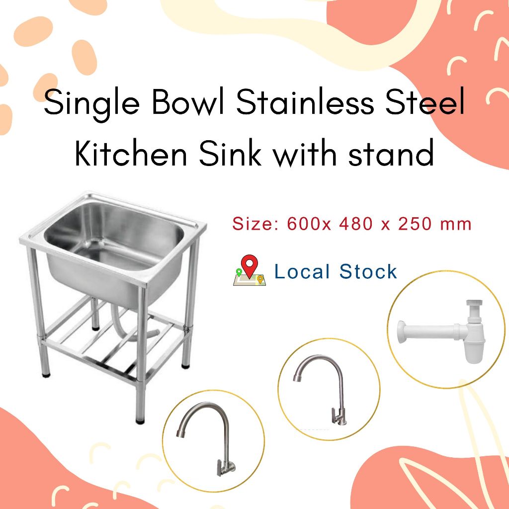600x 480 x 250 mm , Single Bowl Stainless Steel Kitchen Sink , Sinki ...