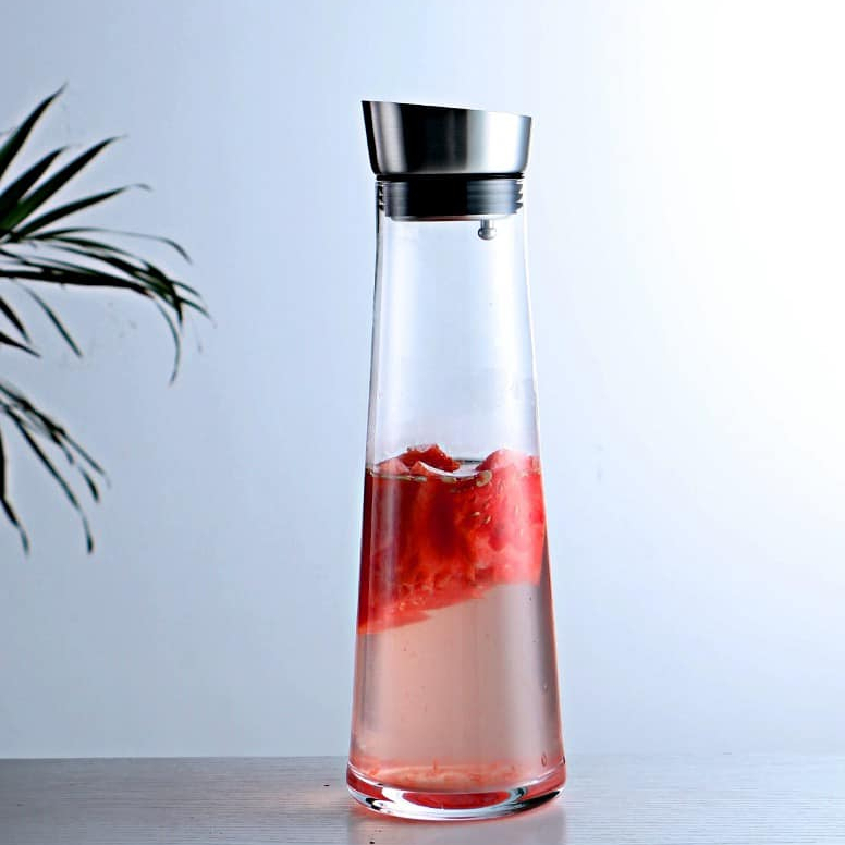 Glass Pitcher with Stainless Steel Lid Carafe Water Jug Iced Drink ...