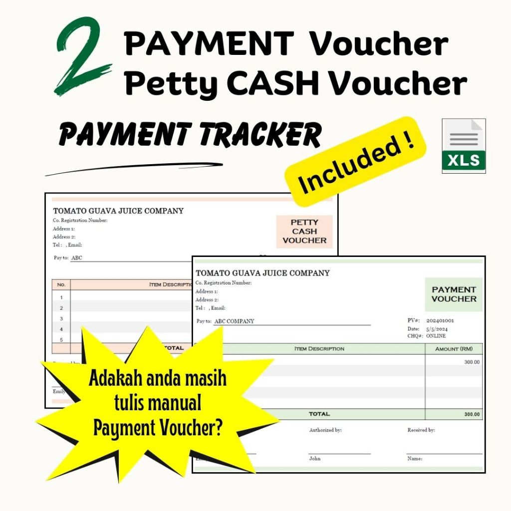 Payment Voucher + Cash Voucher Template + Payment Tracker All-in-1 ...