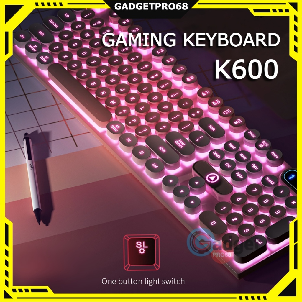【MSIA STOK】K600 Gaming Mechanical Keyboard 104 Keys Round Keycap Wired ...