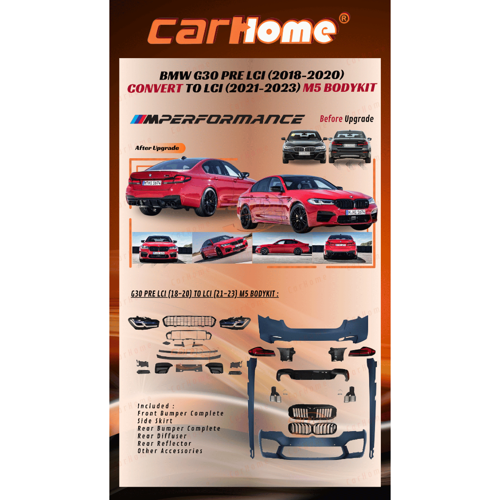 BMW G30 PRE LCI 18-20 CONVERT TO LCI 21- 23 Body Kit Front & Rear ...