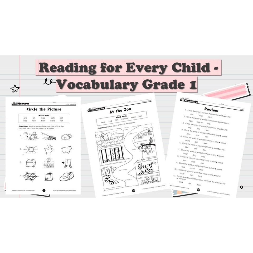 [P373] 82 pages Reading for Every Child -Vocabulary Grade 1 Worksheet ...