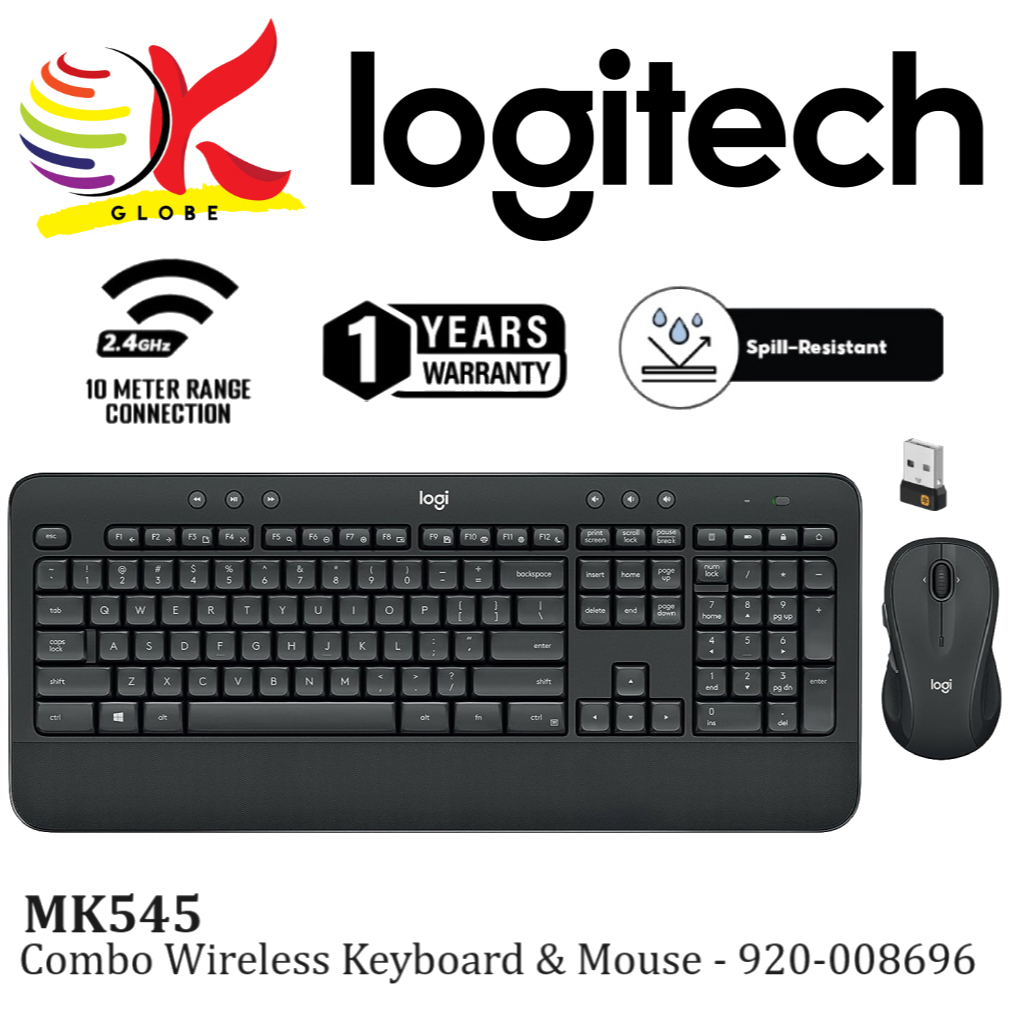 LOGITECH MK545 ADVANCED WIRELESS COMBO SET KEYBOARD & MOUSE WITH FULL ...