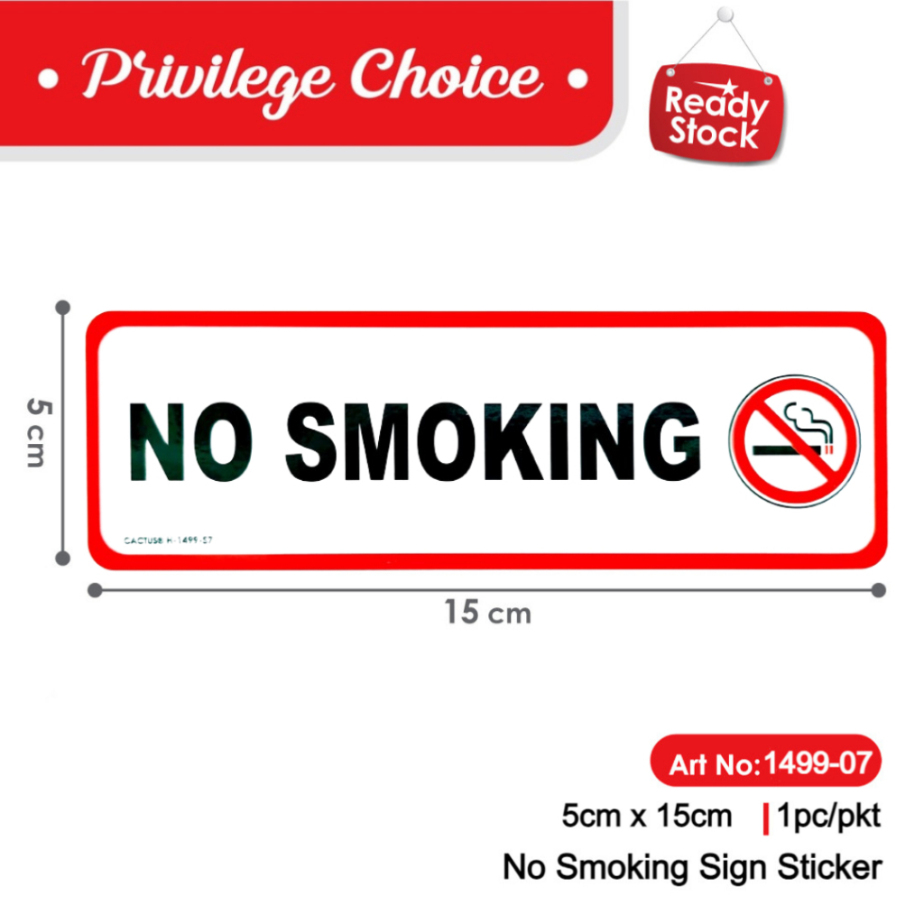 1499:07- 5cm x 15cm No Smoking Pvc Signage Sticker / Pelekat Dilarang ...