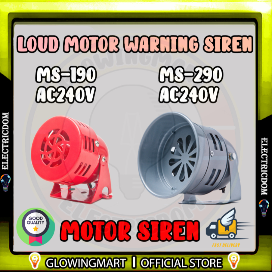 MS-190 Mini Motor Siren 3" MS190 / 4 1/2" MS290 /5 1/2" MS390 AC240V Warning Siren Alarm Motor ...