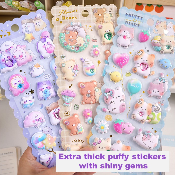 3D Puffy Sticker with gem Bubble Cartoon Sticker Scrapbooking Craft ...