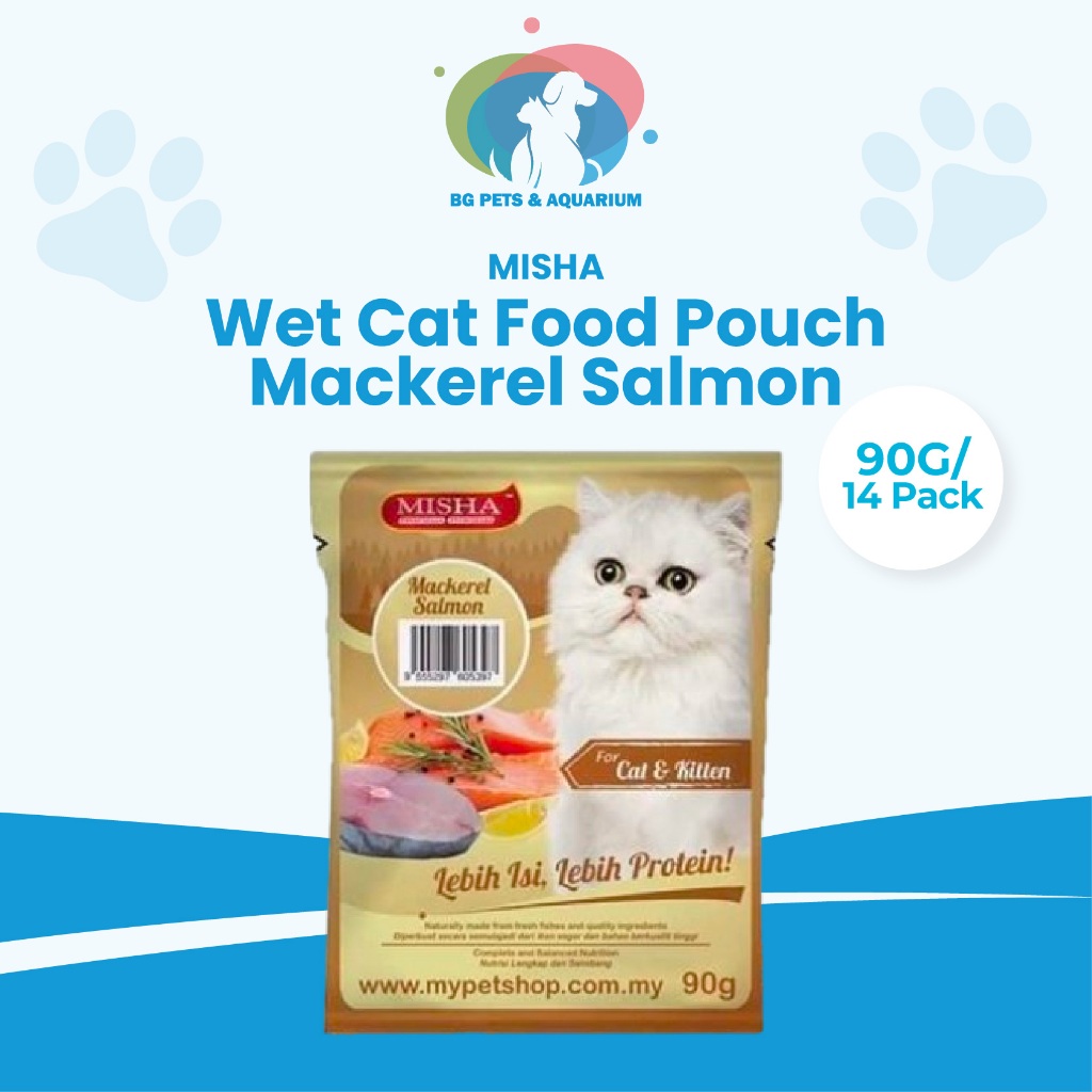 MISHA Wet Cat Food Pouch Mackerel Salmon (90g x 14 Packs) | Shopee Malaysia