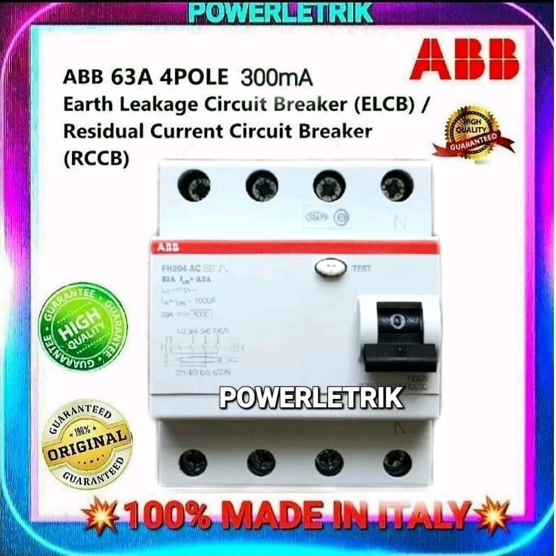 🔥READY STOCK🔥 MADE IN ITALY ABB FH204 AC 63A 300mA~0.3 SENSITIVITY 4 POLE ELCB RCCB / ABB 63A ...