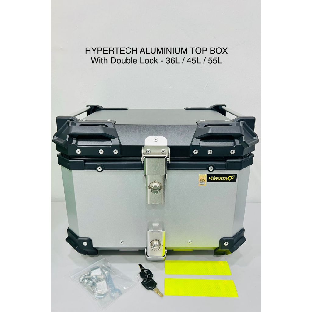 HYPERTECH ALUMINIUM TOP BOX With Double Lock 36L 45L 55L SILVER BLACK ...