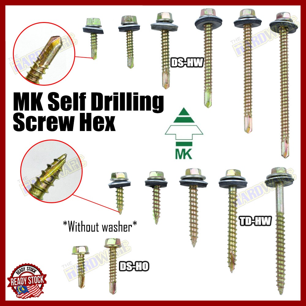 [50pcs]MK Self Drilling Screw Hex With Screw Washer & Without Washer ...