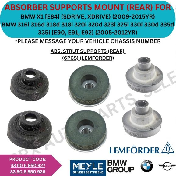 ABSORBER STRUT SUPPORTS (REAR) FOR BMW X1 [E84] '09-15YR / 316i 318i 320i 320d 323i 325i 330i ...