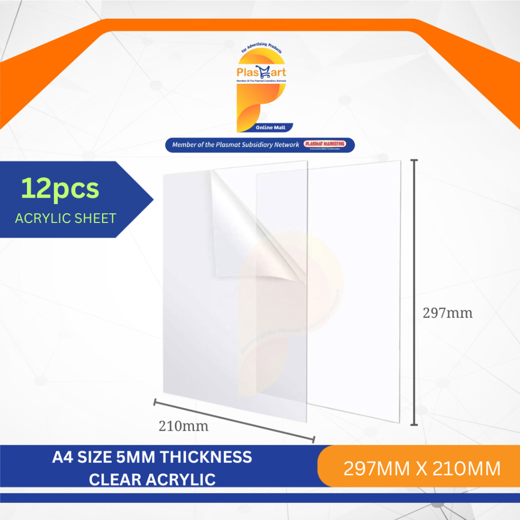 (12 pcs) A4 Size Clear Acrylic ( 210mm x 297mm ) - Thickness 5mm ...