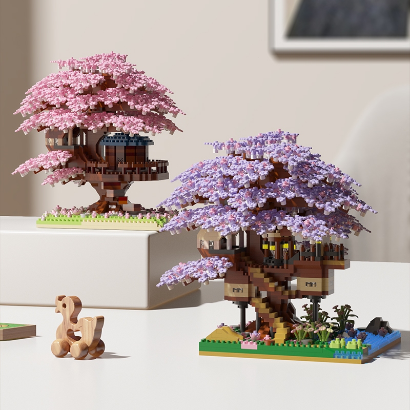 【Ship Locally】Mainan Bricks Sakura Pink Tree House Building Blocks Nano ...