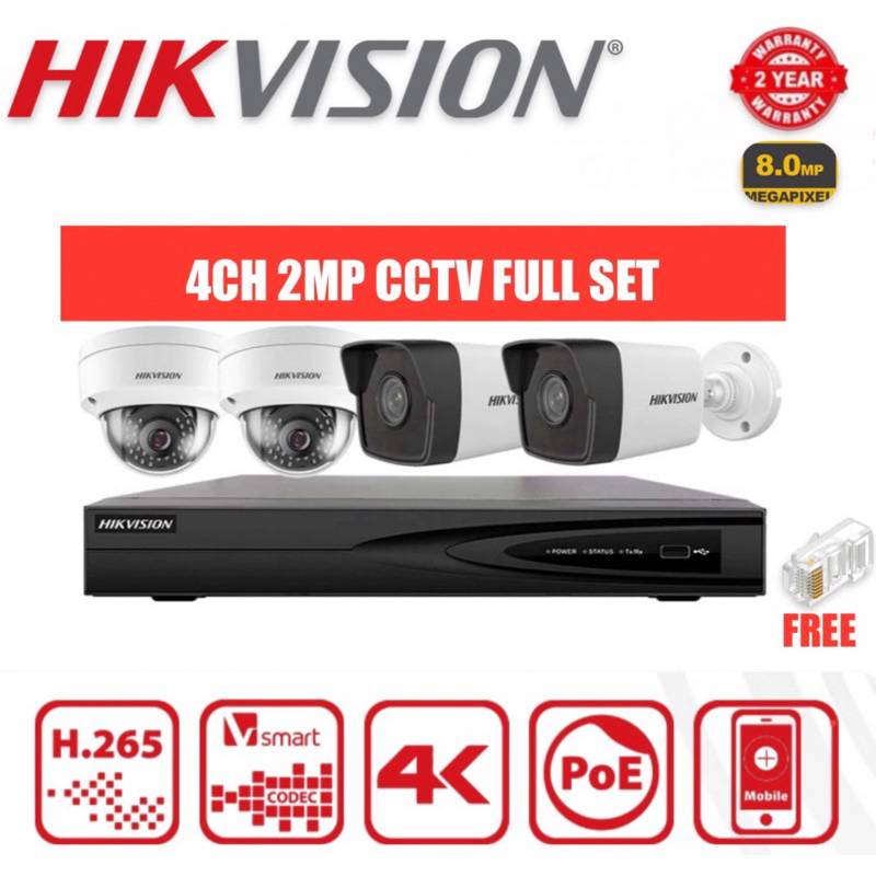 HIKVISION 4CH 2MP FULL SET 2MP POE CCTV 4CH NVR + CAMERA + 1TB HARD ...
