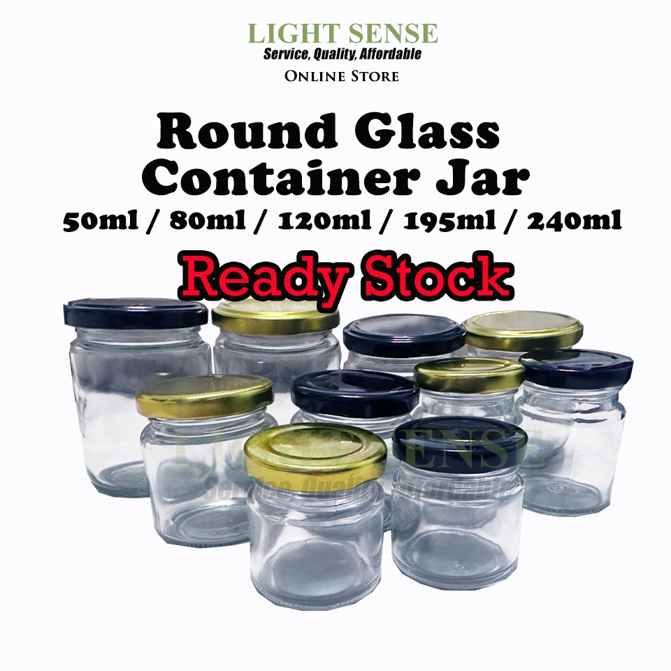Round Glass Container Jar 50ml 80ml 120ml 195ml 240ml / Bekas Kaca Bulat Sambal / 圆形果酱玻璃瓶 ...