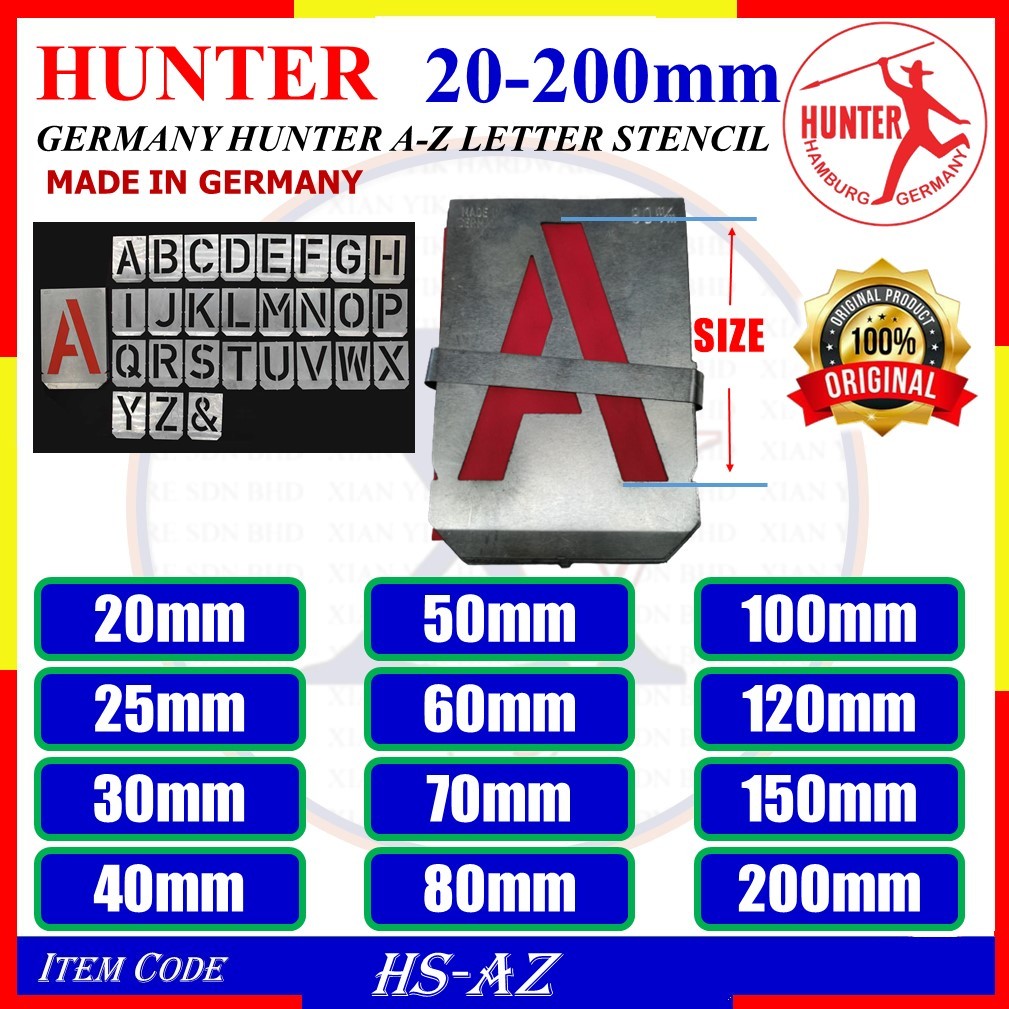 HS-AZ (20MM - 100MM) 100% ORIGINAL GERMANY HUNTER A-Z LETTER STENCIL 1set X 27pcs | Shopee Malaysia