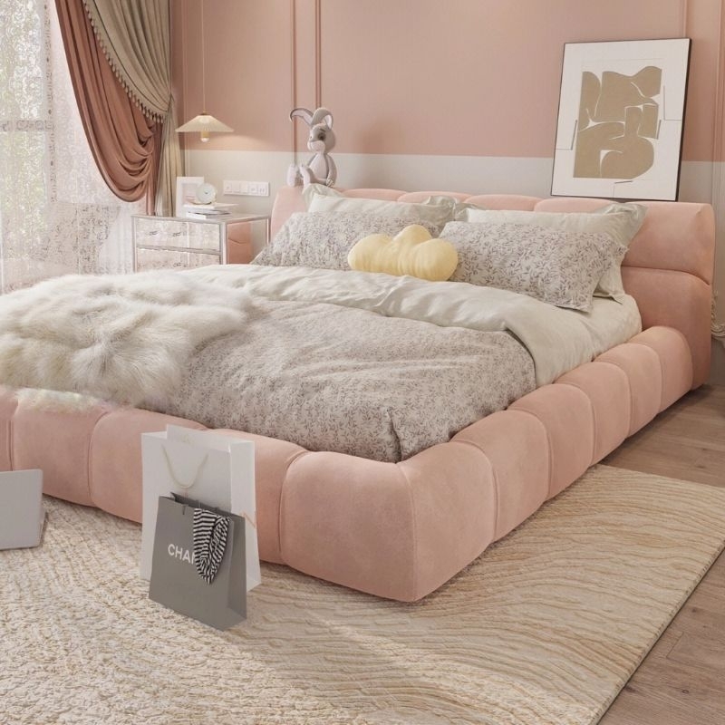 cream bed tatami puff bed is luxurious and simple, modern technology ...