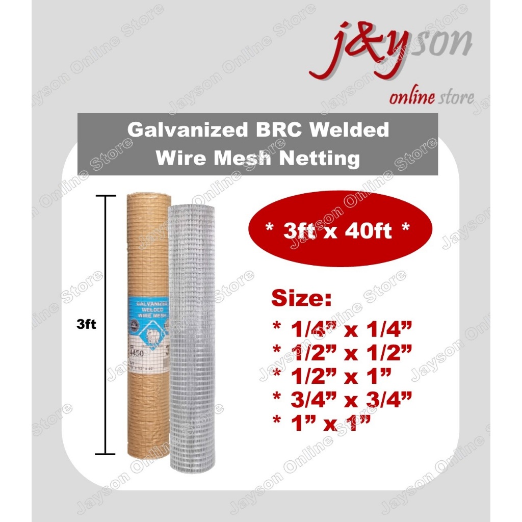 ( 3 Feet x 40 Feet ) Galvanized BRC Welded Iron Wire Mesh Net Netting / Dawai Jaring Besi 电焊网 1/ ...