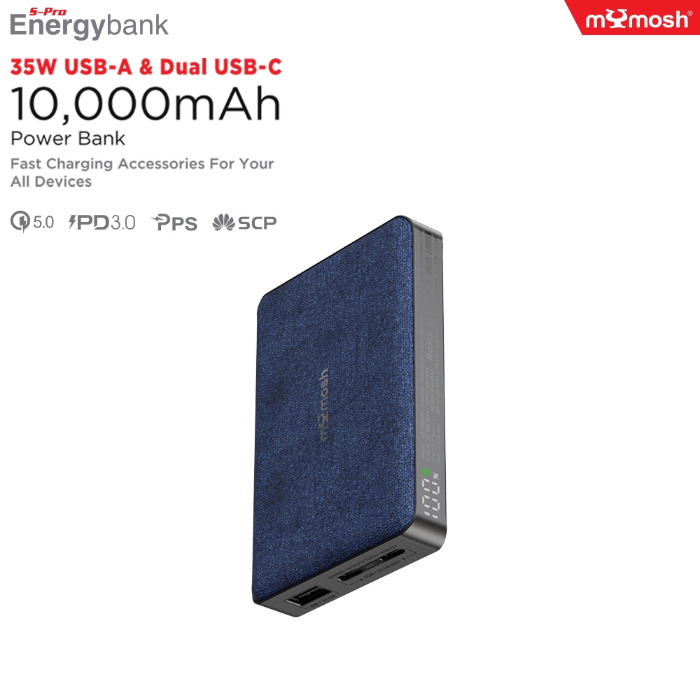 Mymosh QC5.0/PD3.0 Dual Input & Output Digital LCD Display Power Bank ...