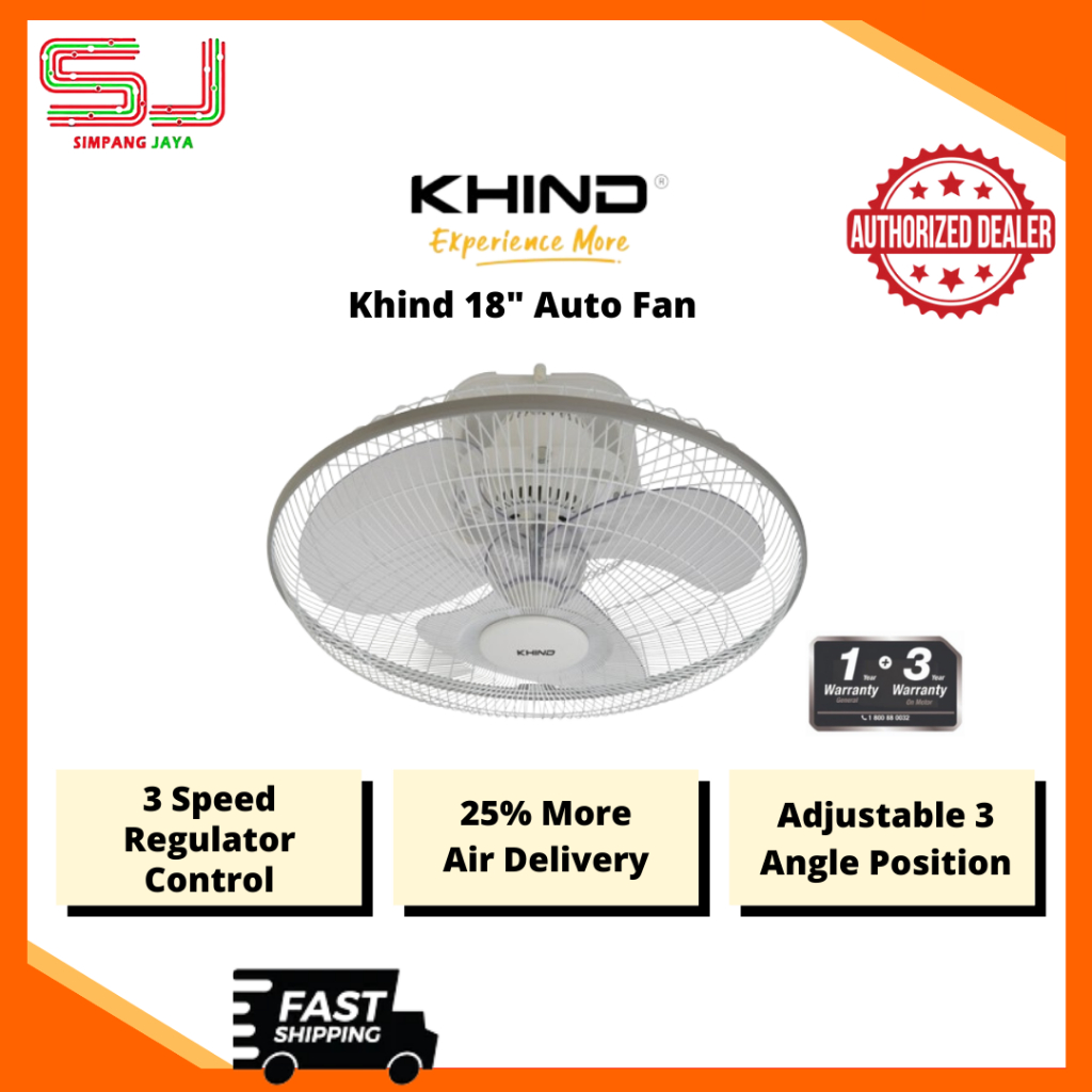 Khind 18" Auto Fan | 80W | 3 Speeds | Adjustable 3 Angle Position ...