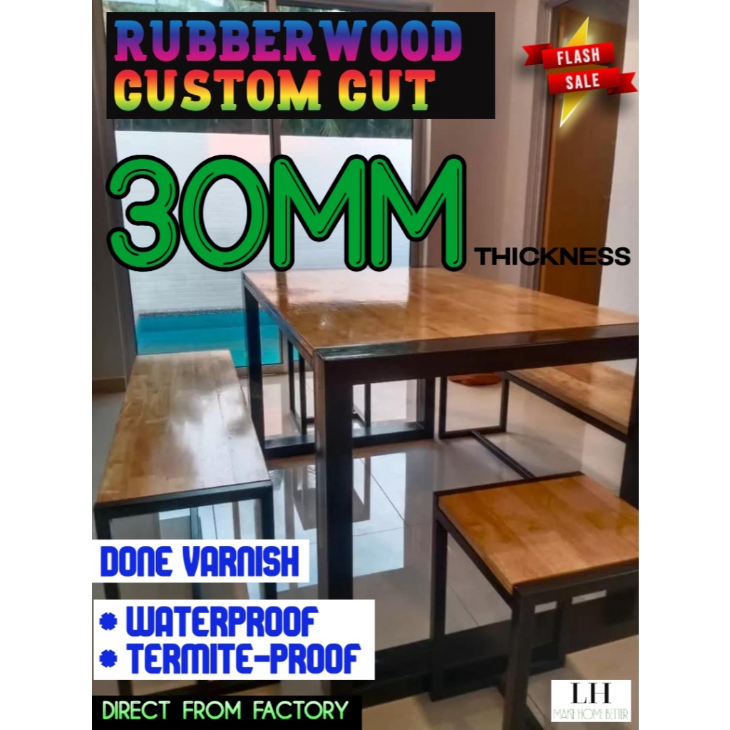Rubber Wood Table Top Solid Wood Kayu Getah Cut to Size Vanished 30mm ...