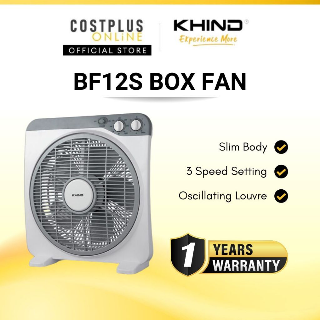 Khind Table Fan Slim Box Fan 12" with Oscillating Louvre BF12S 3 Speed ...