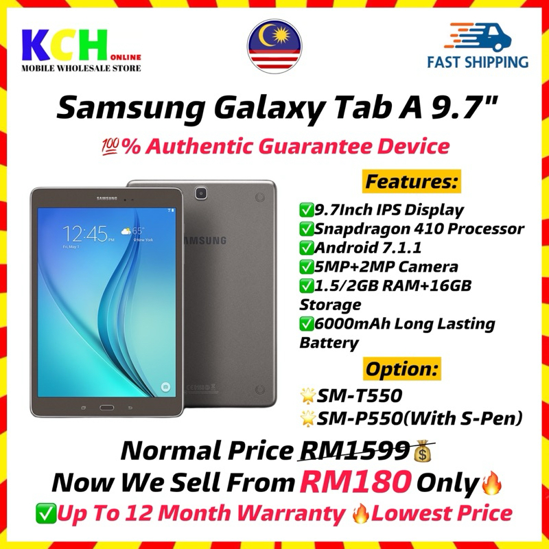 Samsung Galaxy Tab A 9.7" SM-T550/SM-P550 With S-Pen Snapdragon 410 ...