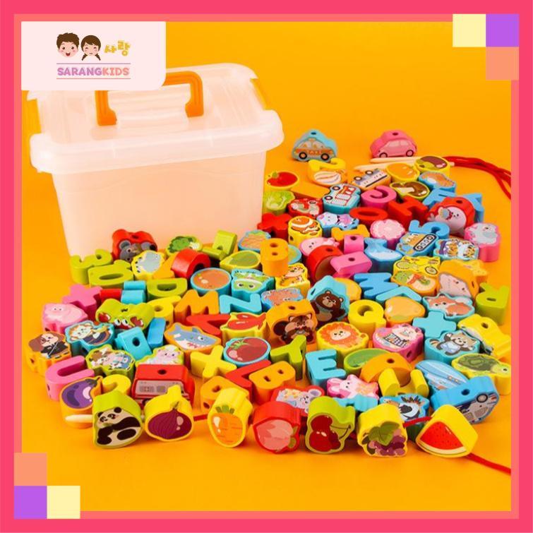 60pcs Kids Early Learning Wooden Montessori String Lacing Threading ...