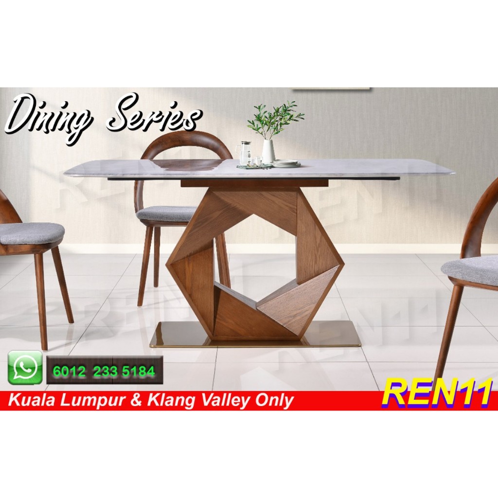 Luxury Blue Crystal Marble Top with Wood Leg Dining Table - 6 PERSON ...