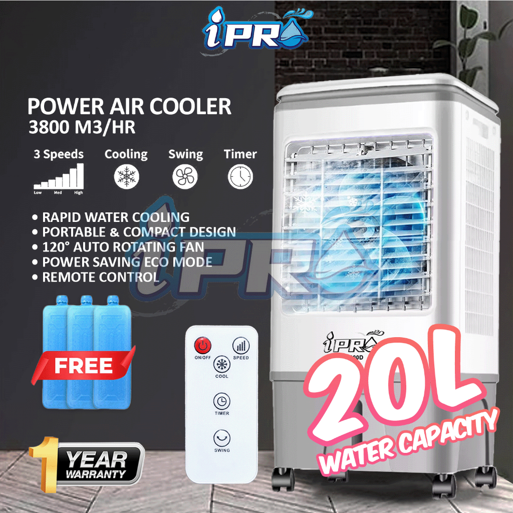 𝐈𝐏𝐑𝐎 Mini Portable Air Cooler 20L Water Tank Aircond Max Flow Speed ...