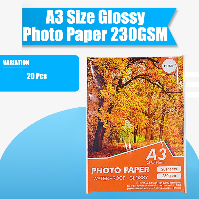 Quaff A3 Size Glossy Photo Paper 230gsm 20 Sheets || INKJET PRINTING ...
