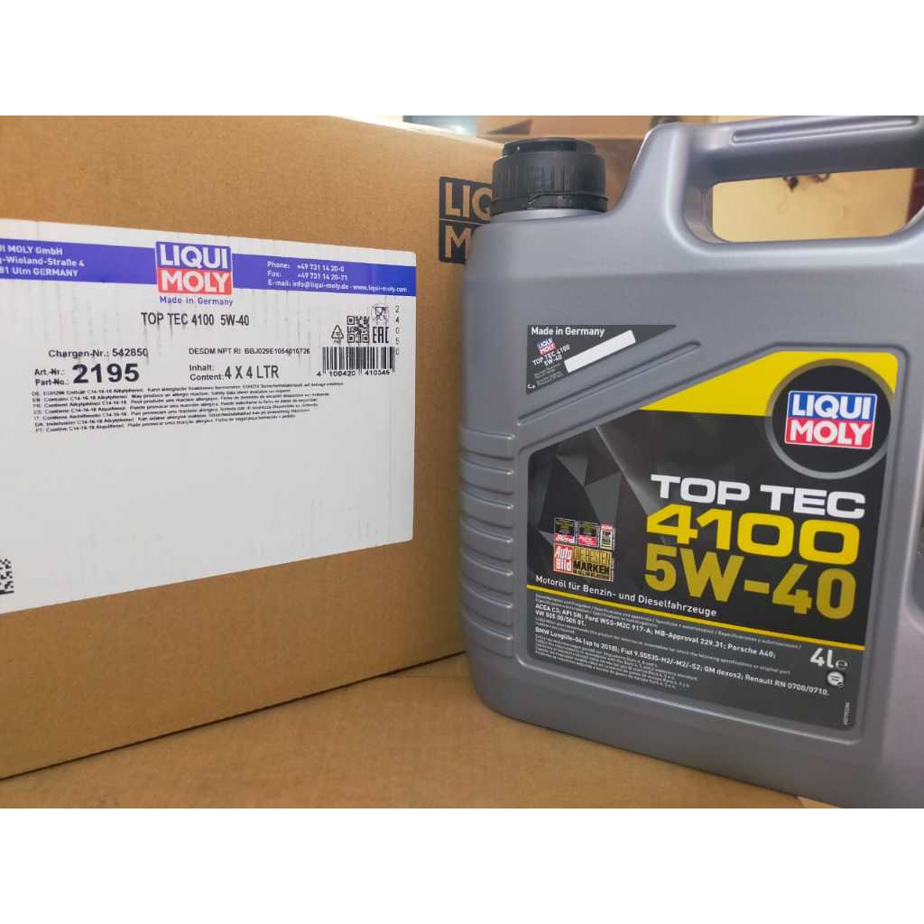 LIQUI MOLY TOP TEC 4100 5W40 CAR ENGINE OIL 2195 GERMANY 4L | Shopee ...