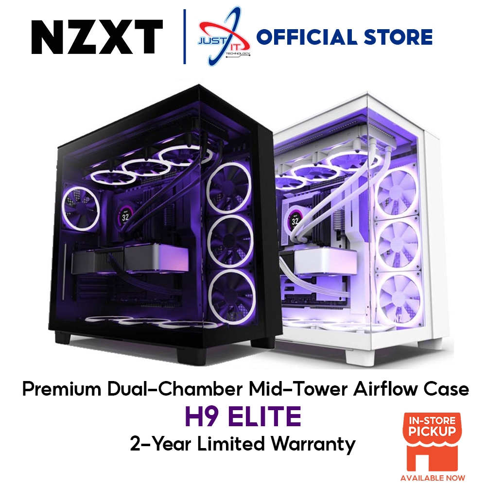 NZXT H9 ELITE Premium Dual-Chamber Mid-Tower Airflow Gaming Case / Casing (BLACK / WHITE ...
